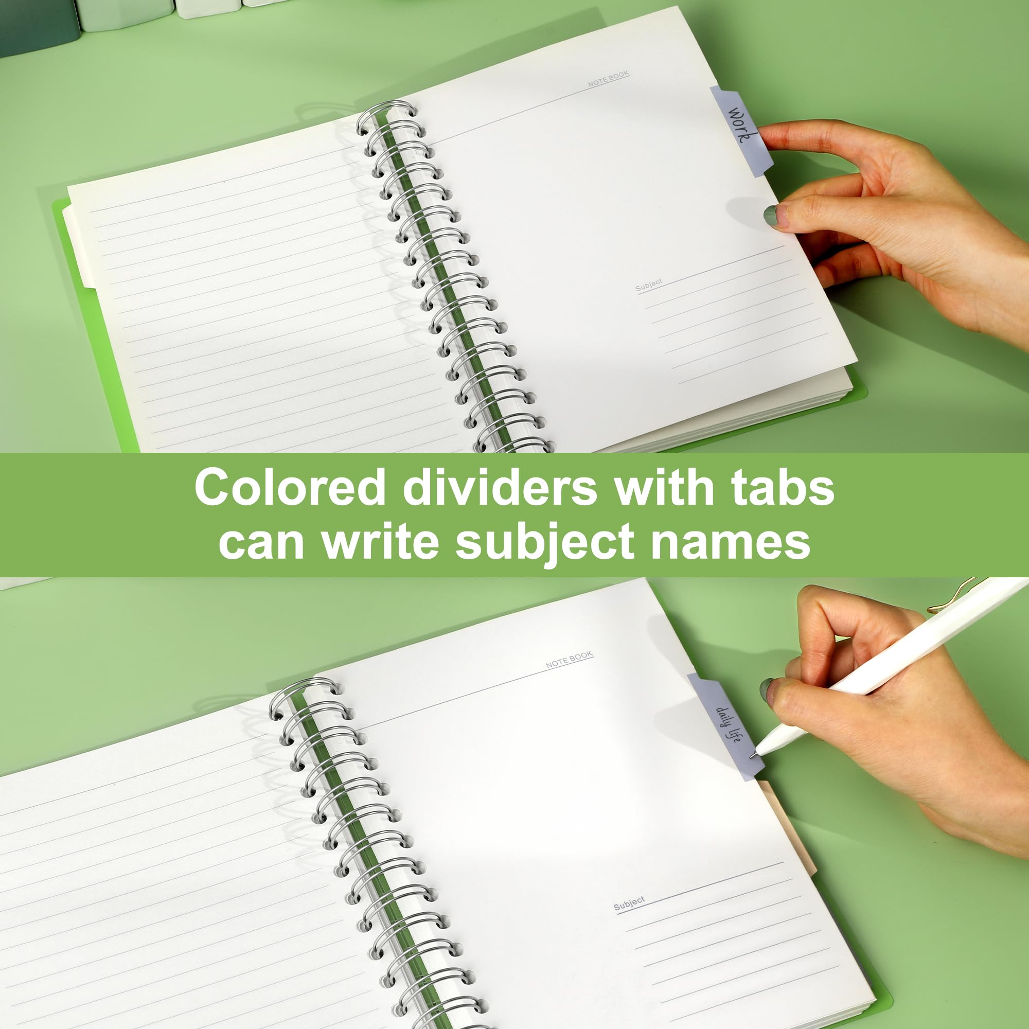 CAGIE Spiral Notebook College Ruled - 5 Subject Spiral Notebook with Tabs Dividers, 300 Pages A5 Small Spiral Notebook 5x7, Hardcover 5 Subject College Ruled Spiral Notebook for School Note Taking