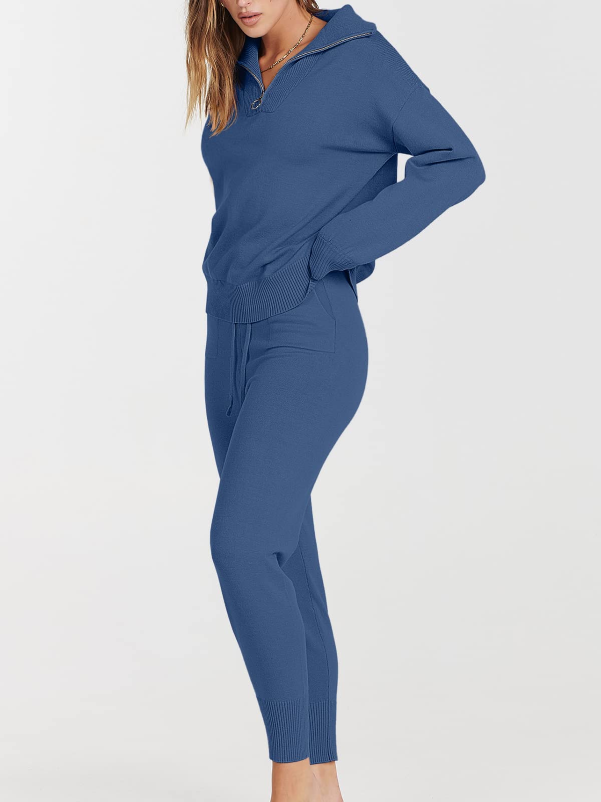 ANRABESS Women's Two Piece Outfits Sweater Sets Long Sleeve Zip Up Knit Pullover Jogger Pants Tracksuit 2024 Fall Lounge Sets Small