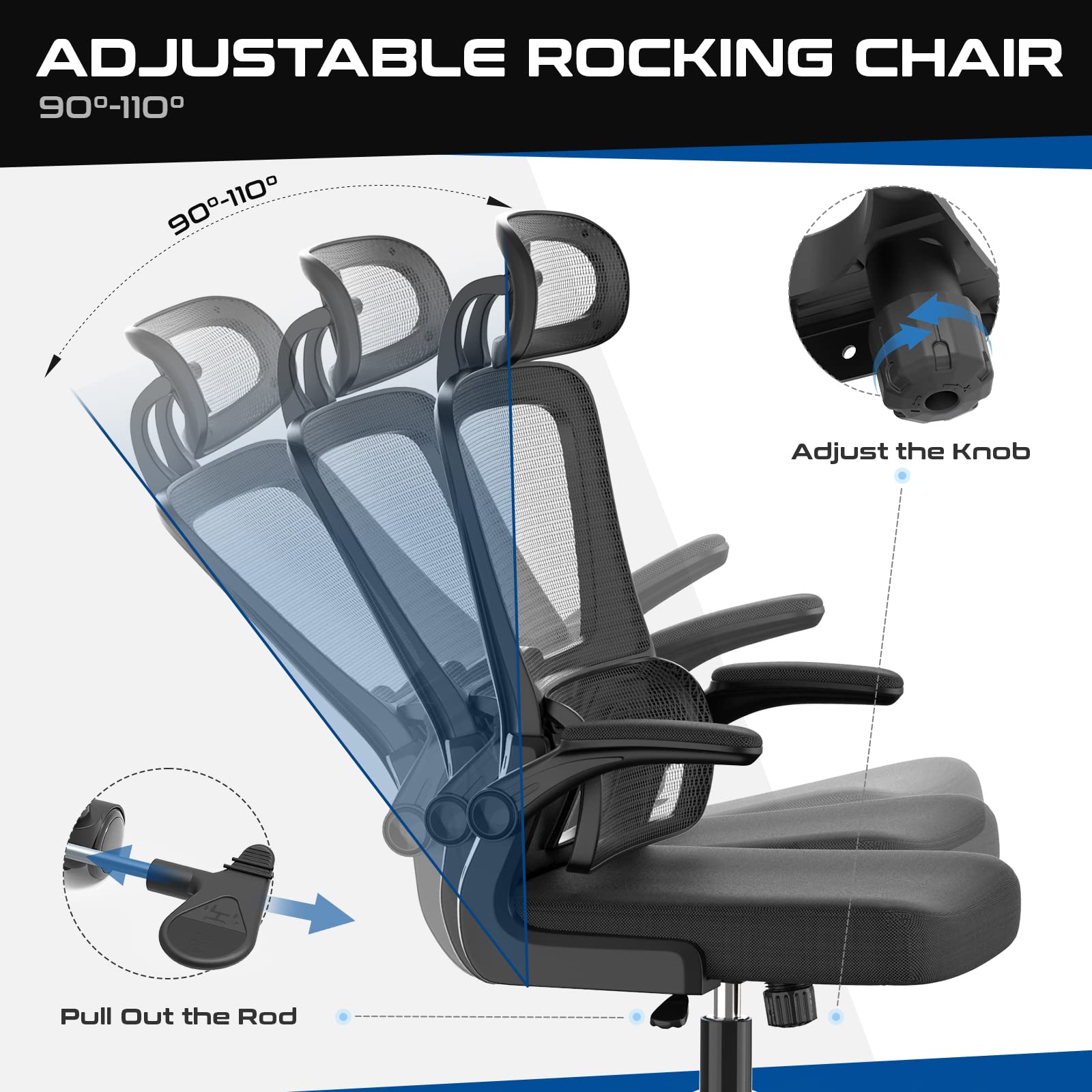Laziiey Home Office Desk Chairs Ergonomic Chair with Lumbar Support Flip Up Arms Mesh Computer Chair with Comfortable Wide Seat Adjustable Headrest (Black)