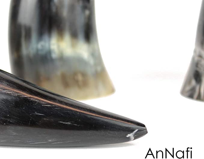 AnNafi® Original Natural Bull Horns I Handcrafted Cow Horn Set LARP SCA I ALE – Medieval Authentic Viking Drinking Horn I Curved Style Horns | Viking & Game of Thrones Fan Collection (Set of 3)