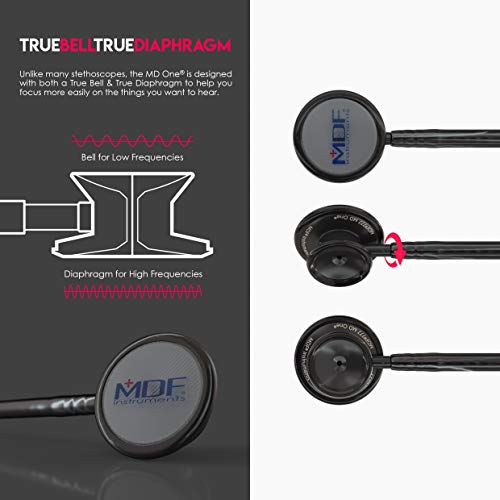 MDF MD One Stainless Steel Stethoscope, Adult, Black Tube, Black Chestpieces-Headset, MDF777BO