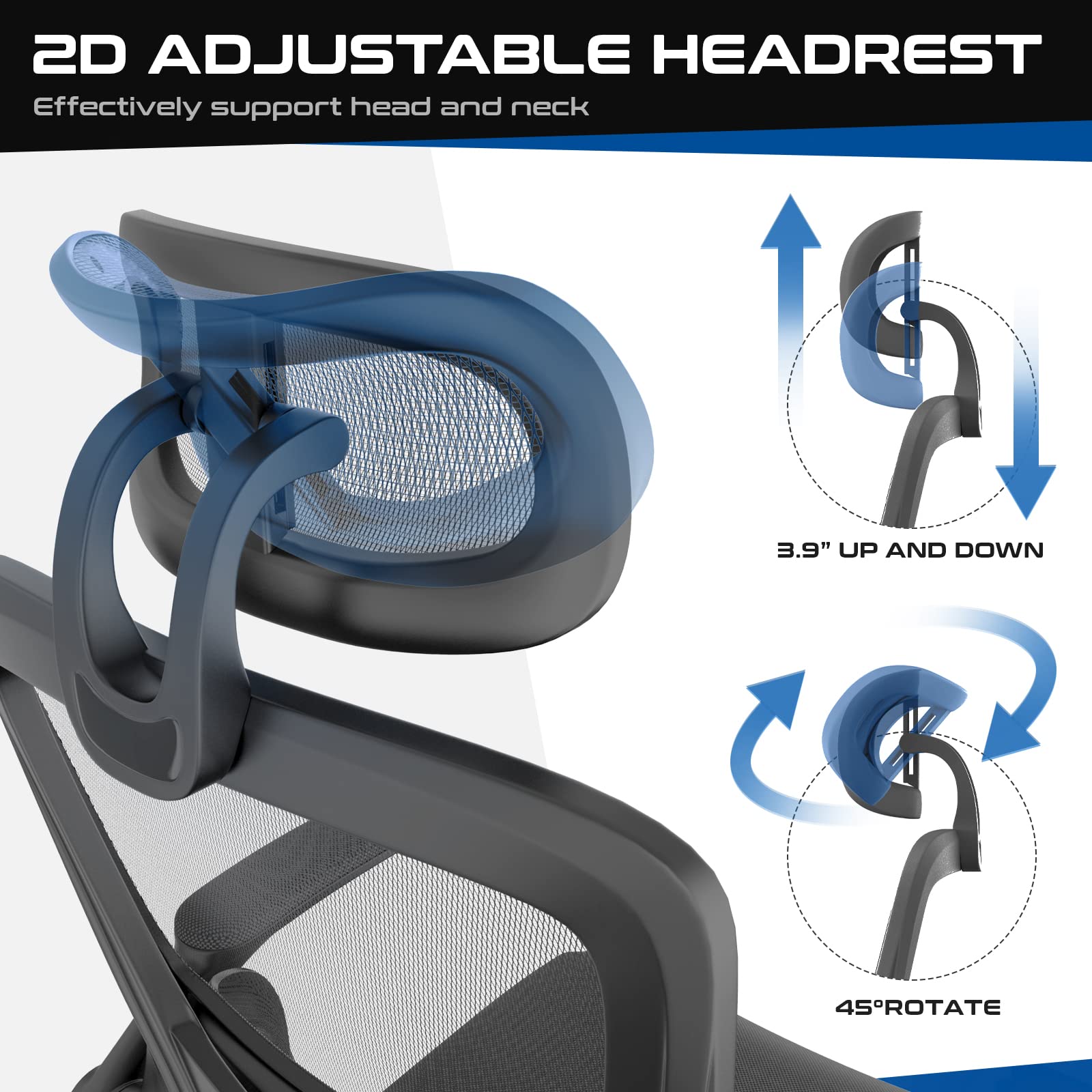 Laziiey Home Office Desk Chairs Ergonomic Chair with Lumbar Support Flip Up Arms Mesh Computer Chair with Comfortable Wide Seat Adjustable Headrest (Black)
