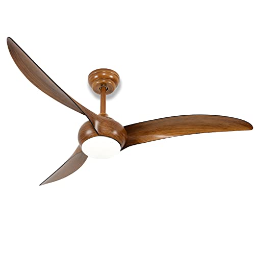 ARONKID 52 Inch Wave Design Ceiling Fan with Lights, Indoor and Outdoor Ceiling Fans with Remote,Dimmable (3000K-6000K), 3 Plywood Blades,Reversible,Walnut
