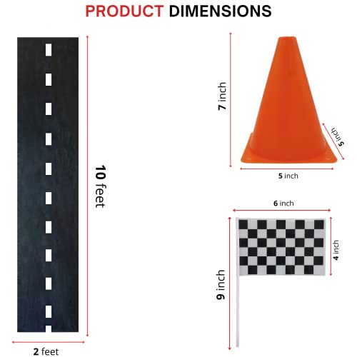38 Pcs Set - 12 Traffic Cones With Hole on Top, 24 Checkered Flags, Racetrack Floor Runner - for For Race Car Birthday Party Supplies, Table Centerpiece Decorations for Kids by 4E's Novelty