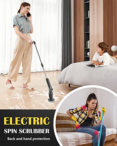 Cordless Electric Spin Scrubber,Electric Shower Cleaning Brush as Household Gifts,Telescoping Long Handled Shower Scrubber,Electric Power Scrubber for Cleaning Bathroom,Bathtub,Floor,Grout,Tile