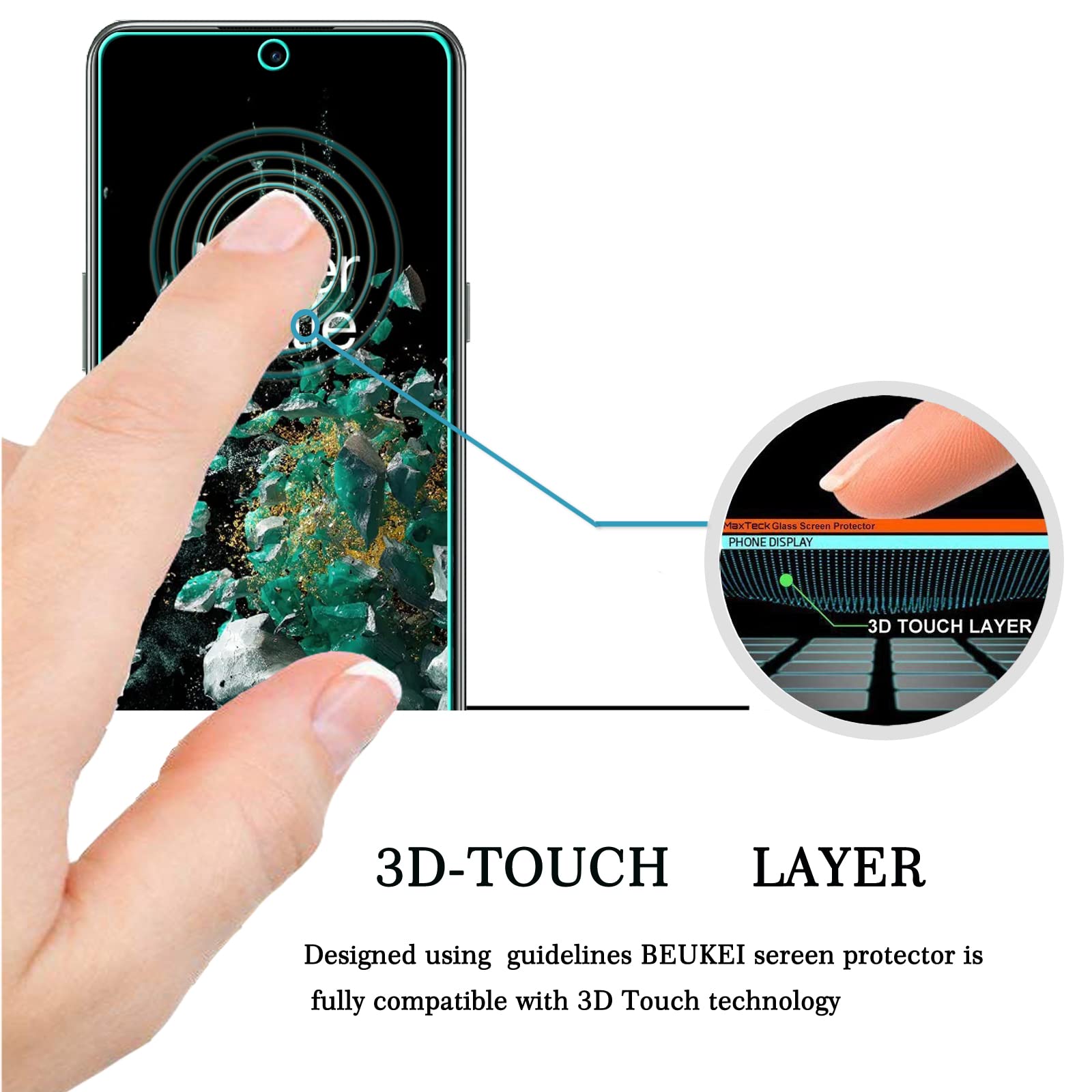 beukei (3 Pack) Compatible for OnePlus 10T 5G / OnePlus 10T Screen Protector Tempered Glass,Touch Sensitive,Case Friendly, 9H Hardness