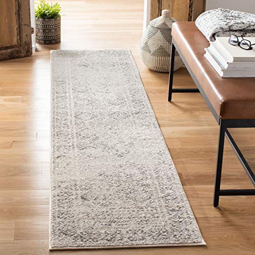 SAFAVIEH Tulum Collection Runner Rug - 2' x 12', Ivory & Grey, Moroccan Boho Distressed Design, Non-Shedding & Easy Care, Ideal for High Traffic Areas in Living Room, Bedroom (TUL264A)