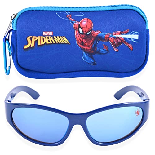 Marvel Spiderman Kids Sunglasses with Kids Glasses Case, Protective Toddler Sunglasses (Spider Blue)