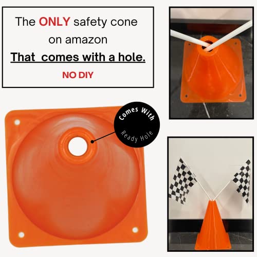 38 Pcs Set - 12 Traffic Cones With Hole on Top, 24 Checkered Flags, Racetrack Floor Runner - for For Race Car Birthday Party Supplies, Table Centerpiece Decorations for Kids by 4E's Novelty