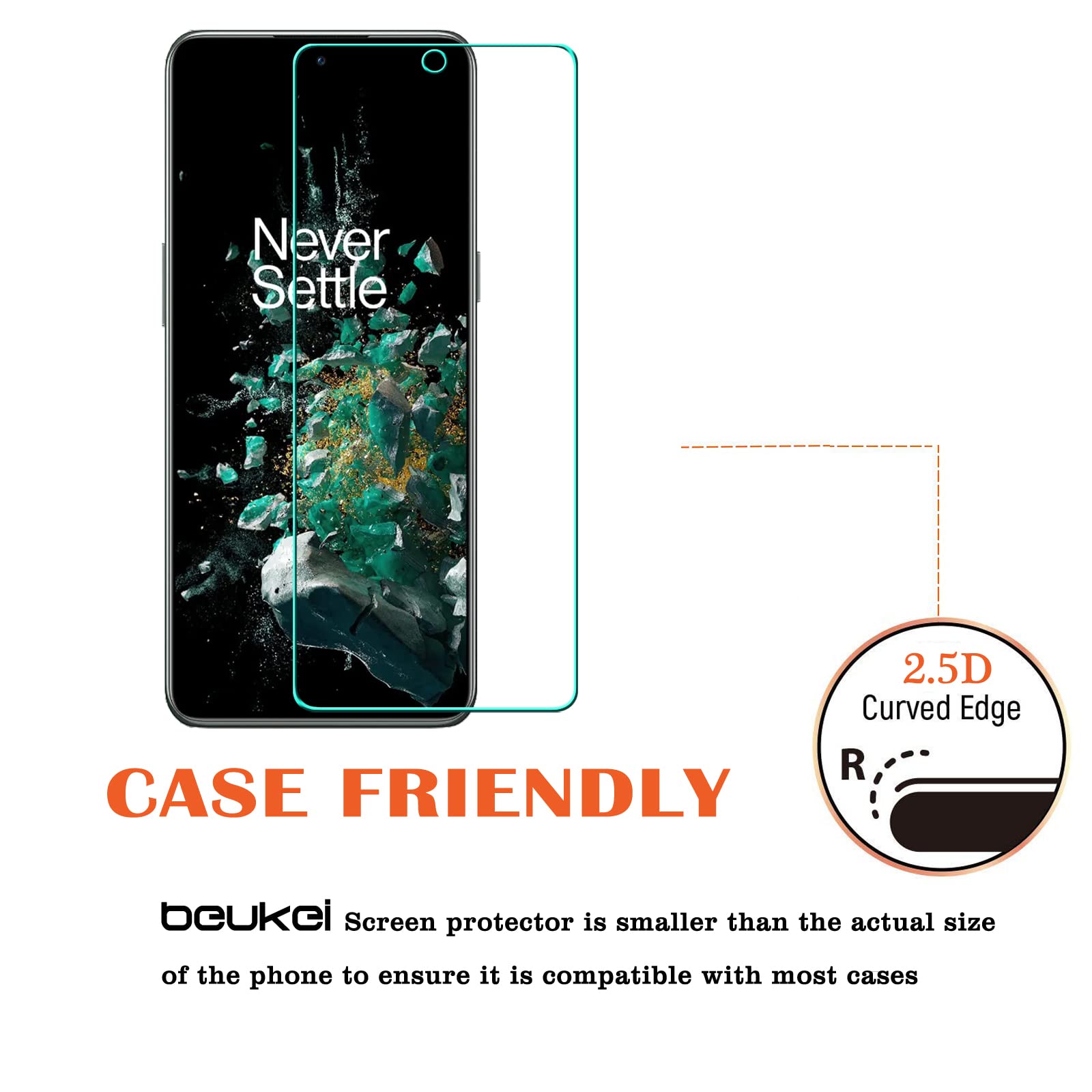 beukei (3 Pack) Compatible for OnePlus 10T 5G / OnePlus 10T Screen Protector Tempered Glass,Touch Sensitive,Case Friendly, 9H Hardness