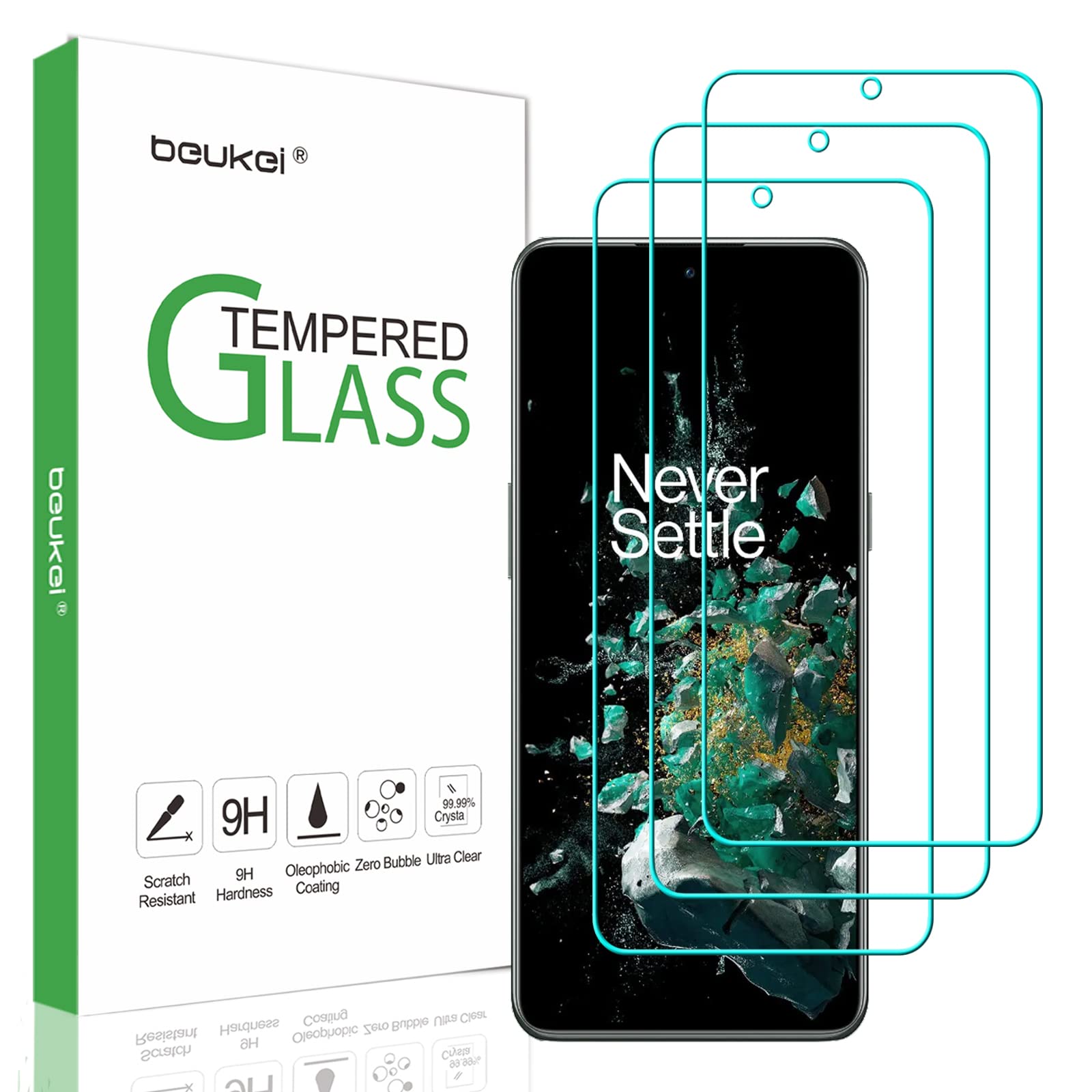 beukei (3 Pack) Compatible for OnePlus 10T 5G / OnePlus 10T Screen Protector Tempered Glass,Touch Sensitive,Case Friendly, 9H Hardness