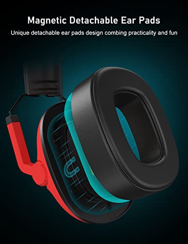SENZER SG500 Surround Sound Pro Gaming Headset with Noise Cancelling Microphone - Detachable Memory Foam Ear Pads - Portable Foldable Headphones for PC, PS4, PS5, Xbox One, Switch - Red&Blue