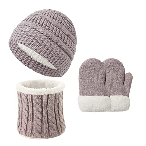 3Pcs Kids Winter Beanie Hat Scarf Gloves for 1-10 Years boys girls Set, Toddler Hats Gloves Scarf Set (Grey 1-4 yrs)