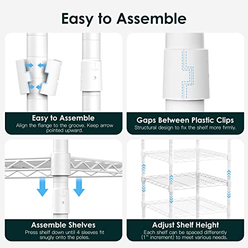 Memobarco Clothes-Rack, Metal Clothing-Rack, Heavy Duty Rolling Garment Rack with 4 Tiers Wire Shelving, 3 Hanging Rods & 2 Storage Drawers, Freestanding Portable Closet Wardrobe, White