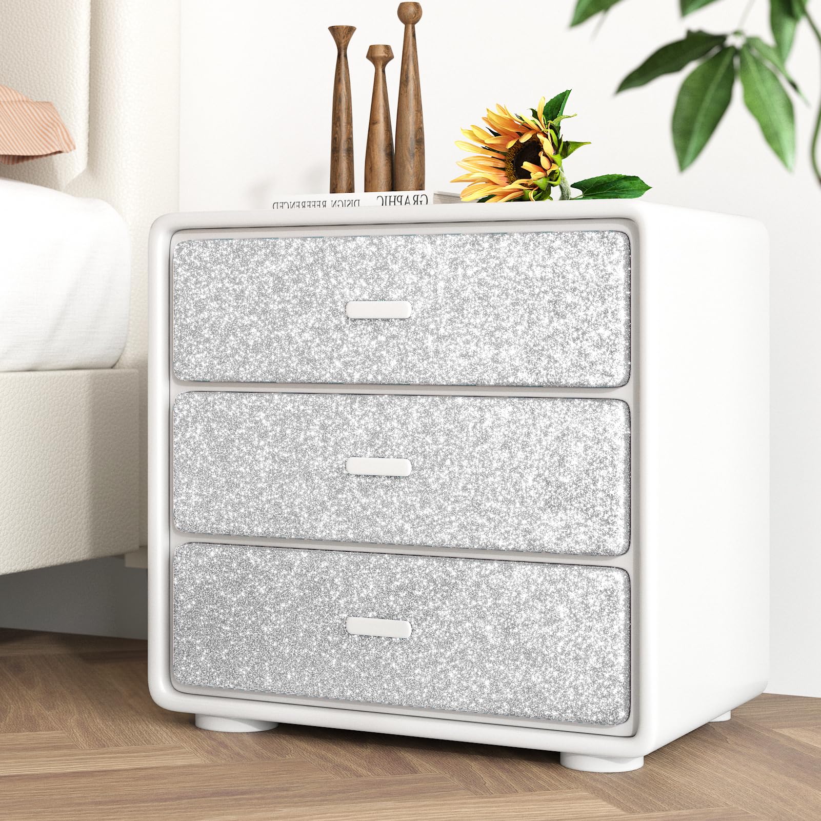 WESTICK Silver Glitter Wallpaper for Bedroom 78" x 15.8" Sparkle Glitter Peel and Stick Wallpaper Self Adhesive Chunky Sparkling Glitter Contact Paper for Walls Cabinets Salon Showcase Decor DIY