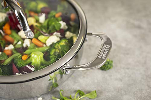 KUHN RIKON Allround Oven-Safe Induction Non-Stick Serving Pan with Glass Lid, 28 cm, Stainless Steel, Silver