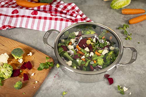 KUHN RIKON Allround Oven-Safe Induction Non-Stick Serving Pan with Glass Lid, 28 cm, Stainless Steel, Silver