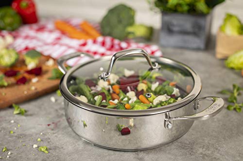 KUHN RIKON Allround Oven-Safe Induction Non-Stick Serving Pan with Glass Lid, 28 cm, Stainless Steel, Silver