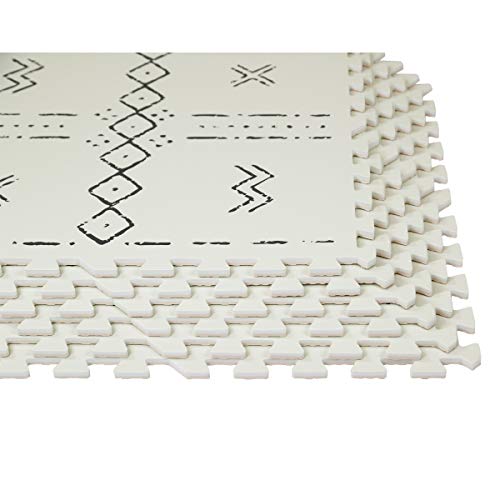 Clevr Extra Large Interlocking EVA Foam Baby Play Mat Soft Stylish Non-Toxic Kids Toddler Play Floor Tiles Mats with Edges 6 pcs 6'x4' Mudcloth Style (Light Beige)
