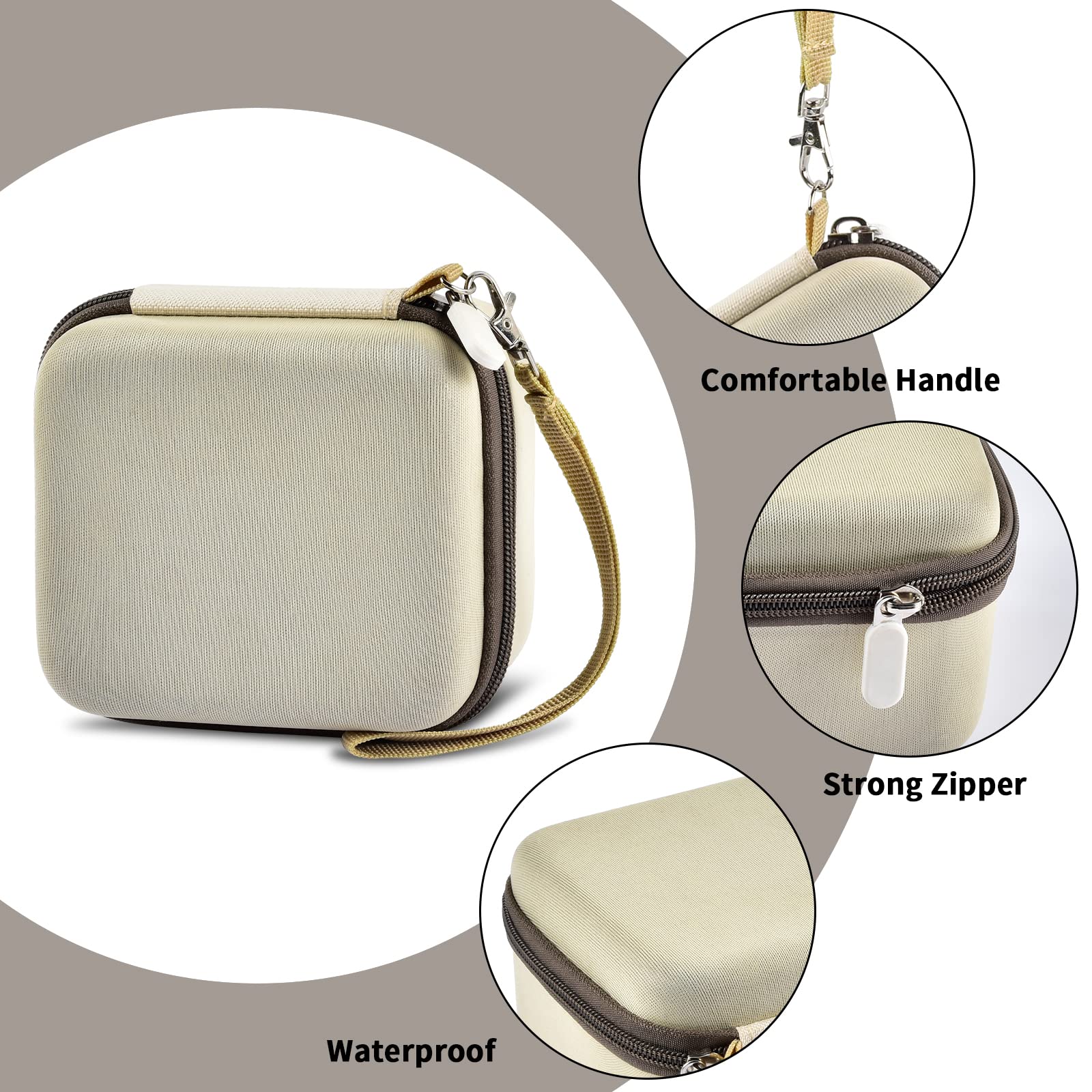 Case for MakeID HD(300dpi) Label Maker Machine with Tape, Hard Travel Carrying Storage Bag Holder with Accessories Mesh Pocket (Box Only)-Beige