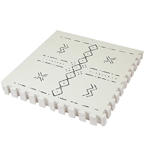 Clevr Extra Large Interlocking EVA Foam Baby Play Mat Soft Stylish Non-Toxic Kids Toddler Play Floor Tiles Mats with Edges 6 pcs 6'x4' Mudcloth Style (Light Beige)