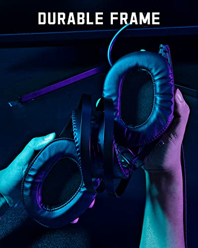 Gaming Headset for Xbox One PS4 PS5 PC Switch, Noise Canceling Headphones with Microphone, 3.5mm Audio Jack, Auto-Adjust Headband, 50mm Drivers, RGB Light, Lightweight Wired Gaming Headphones-Black