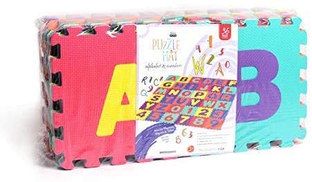 Alphabet & Numbers Rubber EVA Foam Puzzle Play Mat Floor. 36 Interlocking playmat Tiles (Tile:12X12 Inch/36 Sq.feet Coverage). Ideal for Crawling Baby, Infant, Classroom, Toddlers, Kids, Gym Workout
