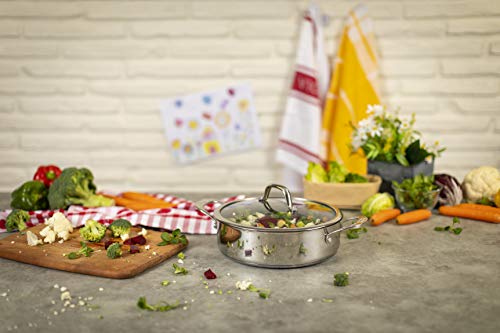 KUHN RIKON Allround Oven-Safe Induction Non-Stick Serving Pan with Glass Lid, 28 cm, Stainless Steel, Silver