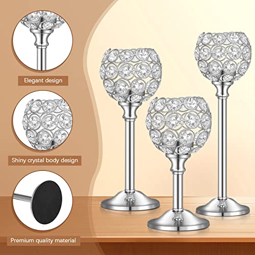 18 Pieces Crystal Candle Holders Bulk Candle Stick Holder Centerpieces for Table Wedding Centerpieces Crystal Decorative Tealight Candle Dining Table Candle Holder Decor for Party (Silver)