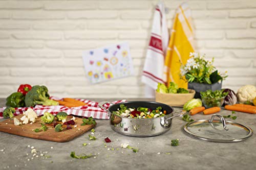 KUHN RIKON Allround Oven-Safe Induction Non-Stick Serving Pan with Glass Lid, 28 cm, Stainless Steel, Silver