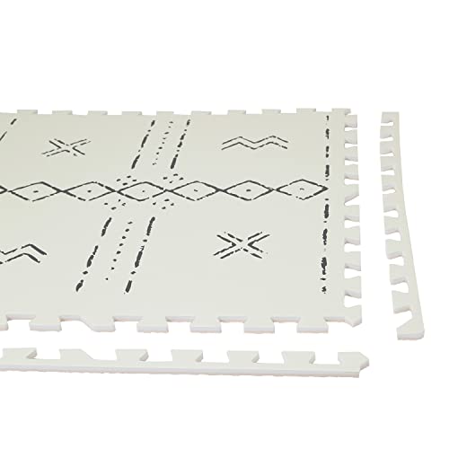 Clevr Extra Large Interlocking EVA Foam Baby Play Mat Soft Stylish Non-Toxic Kids Toddler Play Floor Tiles Mats with Edges 6 pcs 6'x4' Mudcloth Style (Light Beige)