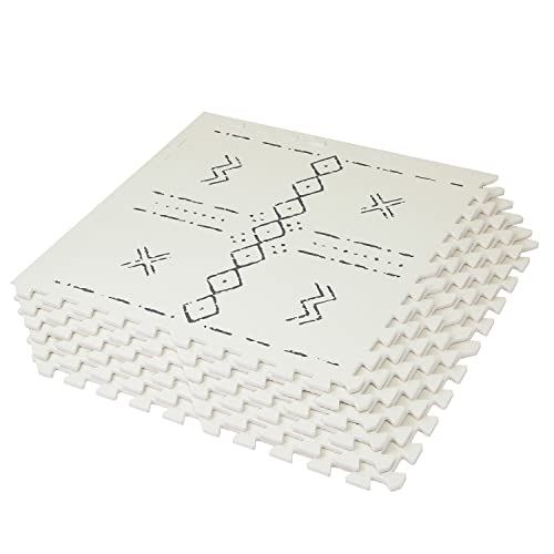 Clevr Extra Large Interlocking EVA Foam Baby Play Mat Soft Stylish Non-Toxic Kids Toddler Play Floor Tiles Mats with Edges 6 pcs 6'x4' Mudcloth Style (Light Beige)