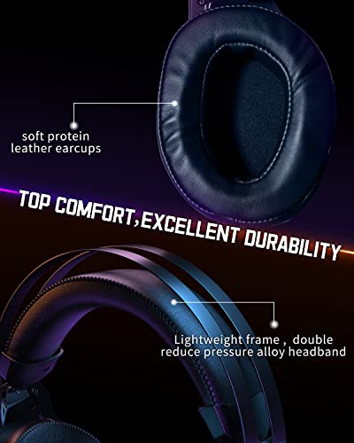 Gaming Headset for Xbox One PS4 PS5 PC Switch, Noise Canceling Headphones with Microphone, 3.5mm Audio Jack, Auto-Adjust Headband, 50mm Drivers, RGB Light, Lightweight Wired Gaming Headphones-Black