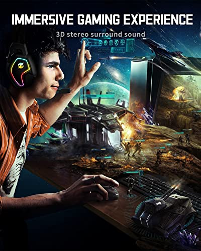 Gaming Headset for Xbox One PS4 PS5 PC Switch, Noise Canceling Headphones with Microphone, 3.5mm Audio Jack, Auto-Adjust Headband, 50mm Drivers, RGB Light, Lightweight Wired Gaming Headphones-Black