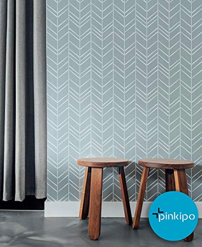 PINKIPO® 【2 Pack】, HERRINGBONE Shuffle, Large WALL STENCIL, Modern Geometric Wall Stencils for Painting, Stencils For Walls, Chevron Wall Stencil Pattern