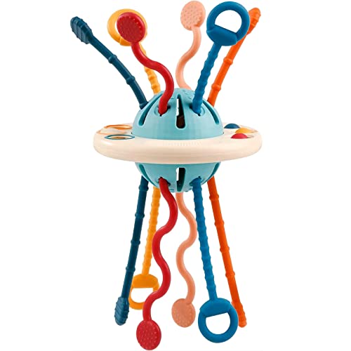 Baby Sensory Toys, Montessori Food Grade Silicone Pull String Activity Toy with Sliding Magic Balls & Simple Bubble for Motor Skills, actile Stimulation,Infants Toddlers Boys Girls 12+ Months Old