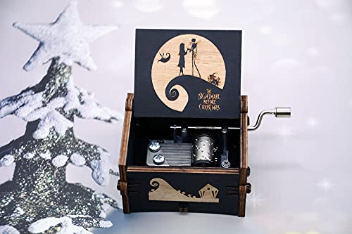 CORACIK Music Box The Nightmare Before Christmas Laser Engraved Wooden Hand-cranked Musical Box for Halloween Christmas - Plays This is Halloween