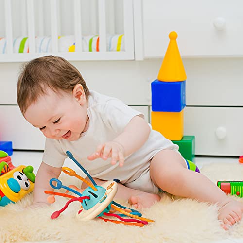 Baby Sensory Toys, Montessori Food Grade Silicone Pull String Activity Toy with Sliding Magic Balls & Simple Bubble for Motor Skills, actile Stimulation,Infants Toddlers Boys Girls 12+ Months Old