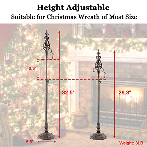Wreath Stands for Display, Metal Wreath Holder Stand, Standing Wreath Hanger Stand with Study Wrought Iron Base, Adjustable Tabletop Display Stand for Christmas and New Year Wreath, Wedding Party Decor