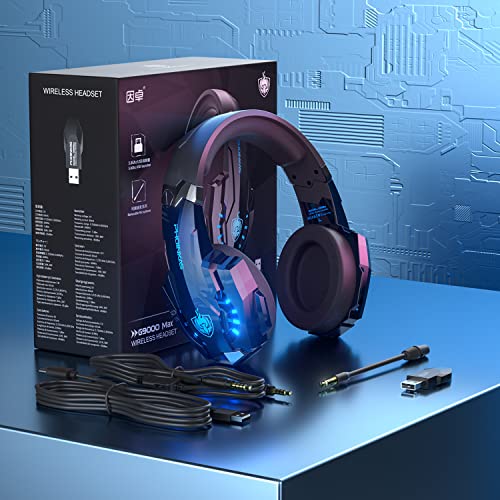 PHOINIKAS Wireless Gaming Headset with Microphone, G9000 2.4G Wireless Headset for PC PS4 PS5 Switch, Over Ear Headphones with 7.1 Stereo Sound, 3.5mm Wired Gaming Headset for Laptop/Phone/Tablet