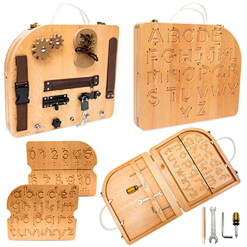 Montessori Busy Board Toys for 3+ Years Old 4 in 1 Learning Toy for 4 Years Old Toddler Montessori Toys Age 3-4 Boys Girls Tracing Screwdriver Board Set Sensory Board Toddler Montessori Toys Age