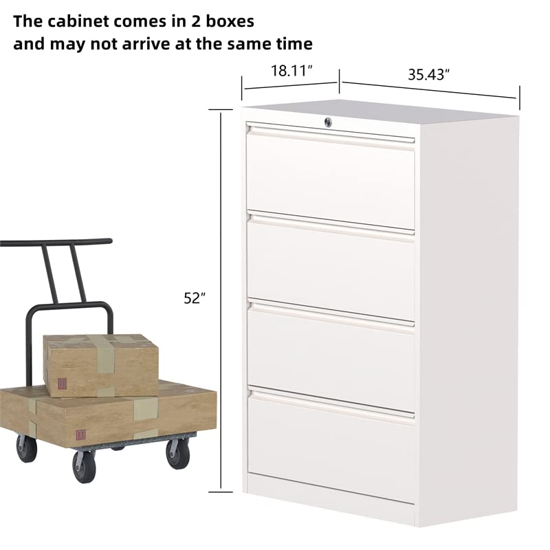 GangMei 4-Drawer Steel Metal Lateral Filing Cabinet with Lock in White