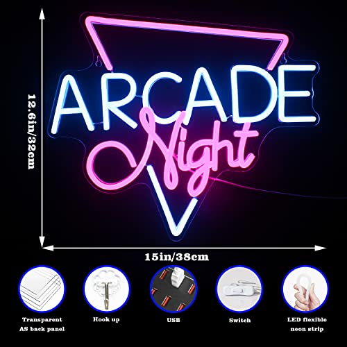 Looklight Arcade Night Neon Sign Game Room Decor,Light Blue Pink Led Neon Sign for Game Room USB Powered Led Sign Wall Decor for Room Party Gift, Aesthetic Room Decor,Arcade Decor,Gamer Room Decor
