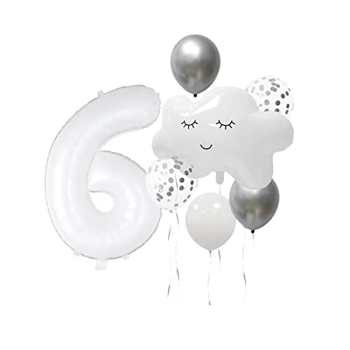 On Cloud 6 White Balloons Banner on Cloud 6TH Birthday Party Decorations for 6 Year Old Girl 6th Birthday Party Invite Decorations, 6 Years Old Birthday Balloon,6th Party Supplies Cloud Balloon