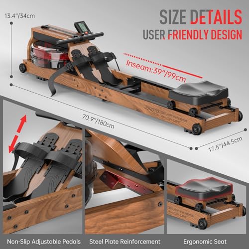 JOROTO Water Rowing Machine for Home Use, Foldable Rower Machine 330lbs Weight Capacity with Bluetooth Monitor, Phone Holder