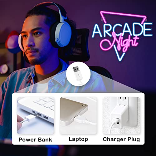 Looklight Arcade Night Neon Sign Game Room Decor,Light Blue Pink Led Neon Sign for Game Room USB Powered Led Sign Wall Decor for Room Party Gift, Aesthetic Room Decor,Arcade Decor,Gamer Room Decor