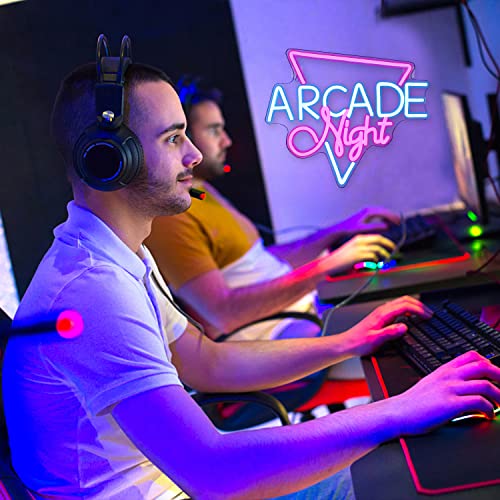 Looklight Arcade Night Neon Sign Game Room Decor,Light Blue Pink Led Neon Sign for Game Room USB Powered Led Sign Wall Decor for Room Party Gift, Aesthetic Room Decor,Arcade Decor,Gamer Room Decor