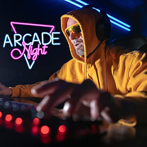 Looklight Arcade Night Neon Sign Game Room Decor,Light Blue Pink Led Neon Sign for Game Room USB Powered Led Sign Wall Decor for Room Party Gift, Aesthetic Room Decor,Arcade Decor,Gamer Room Decor