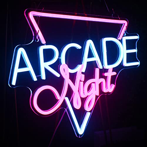 Looklight Arcade Night Neon Sign Game Room Decor,Light Blue Pink Led Neon Sign for Game Room USB Powered Led Sign Wall Decor for Room Party Gift, Aesthetic Room Decor,Arcade Decor,Gamer Room Decor