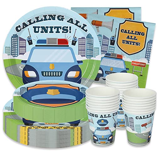 Police Birthday Party Supplies - (Serves 24) - Police Car Dinner Plates, Dessert Plates, Cups, Napkins. Swat decorations for Kids, Boys, Girls and More. Cops and Robbers Party Supply.